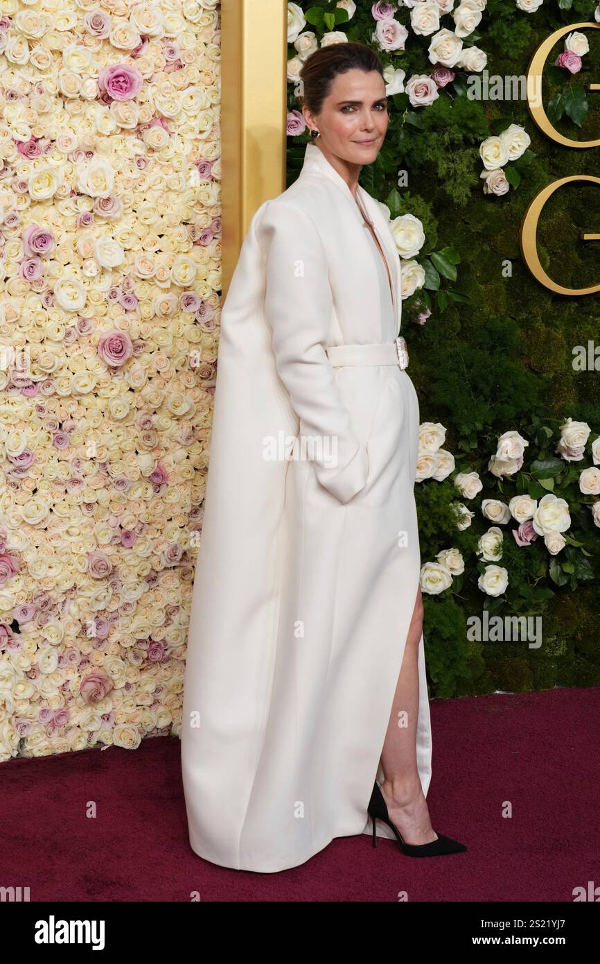 Keri Russell arrives at the 82nd Golden Globes on Sunday, Jan. 5, 2025, at the Beverly Hilton in ...
