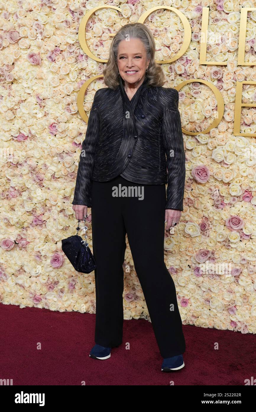 Kathy Bates arrives at the 82nd Golden Globes on Sunday, Jan. 5, 2025 ...
