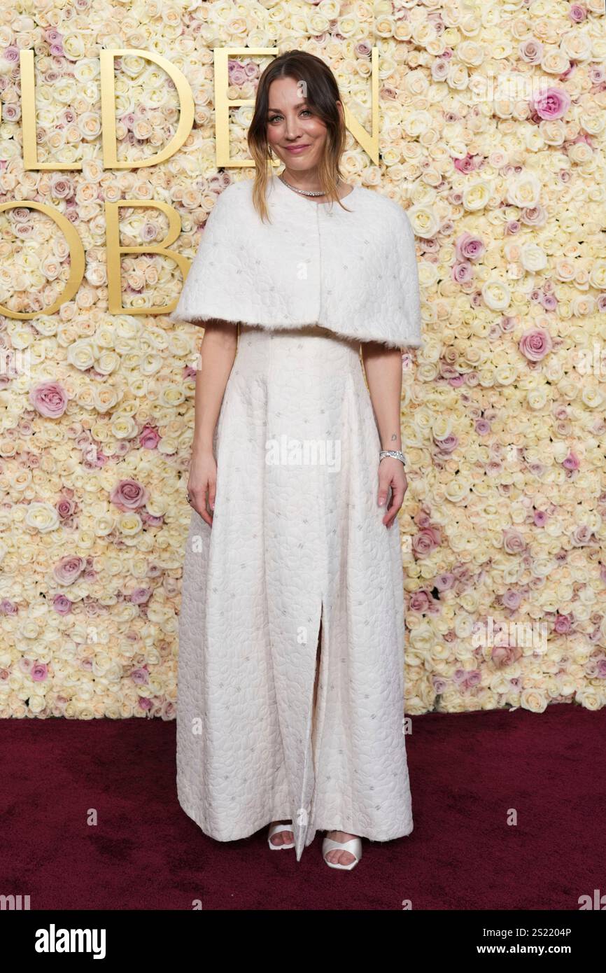 Kaley Cuoco arrives at the 82nd Golden Globes on Sunday, Jan. 5, 2025 ...