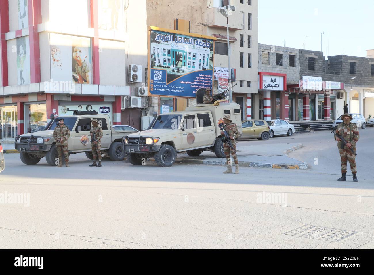Tripoli, Libya. 5th Jan, 2025. Soldiers stand guard in the city of ...