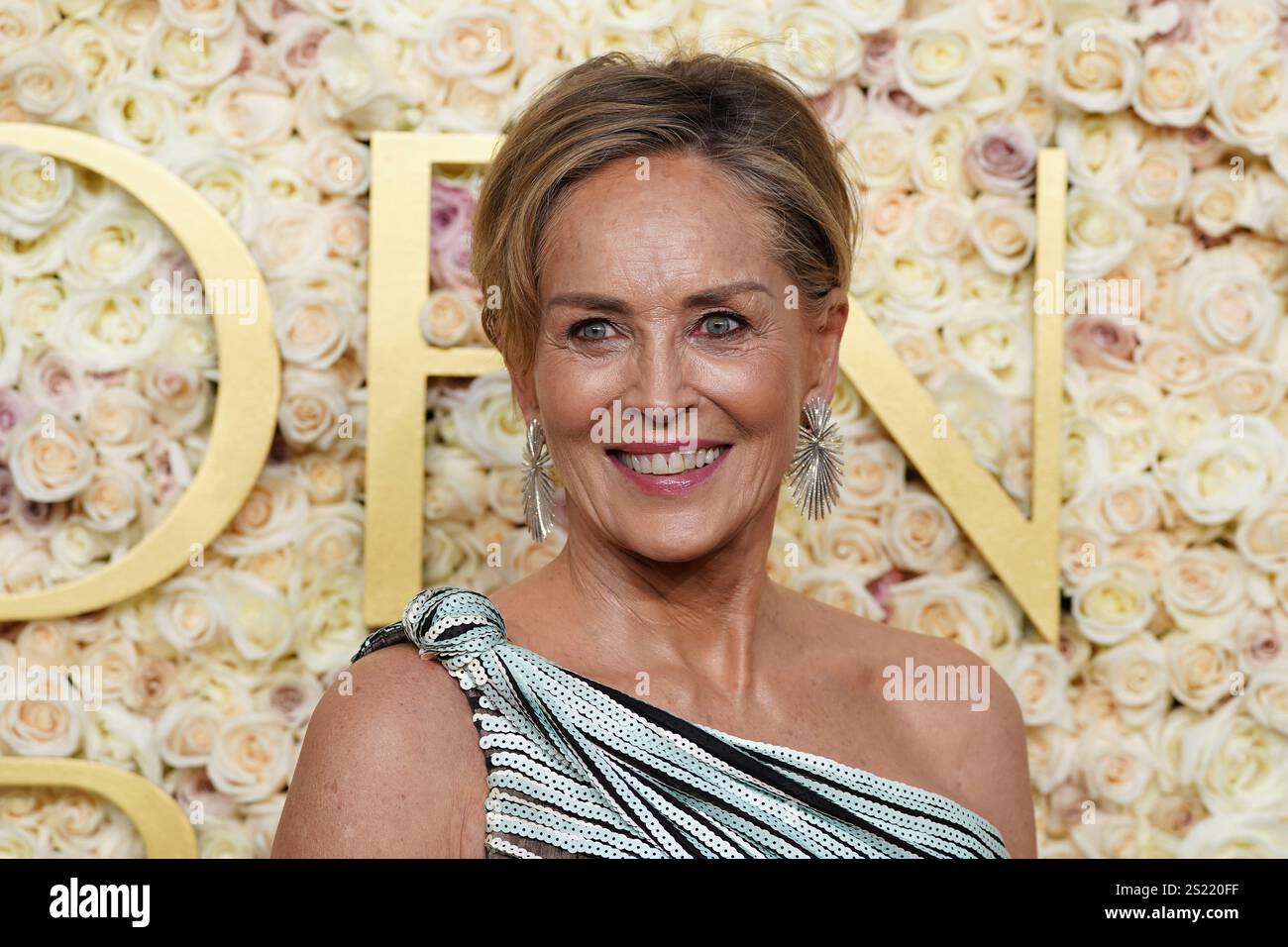 Sharon Stone arrives at the 82nd Golden Globes on Sunday, Jan. 5, 2025 ...
