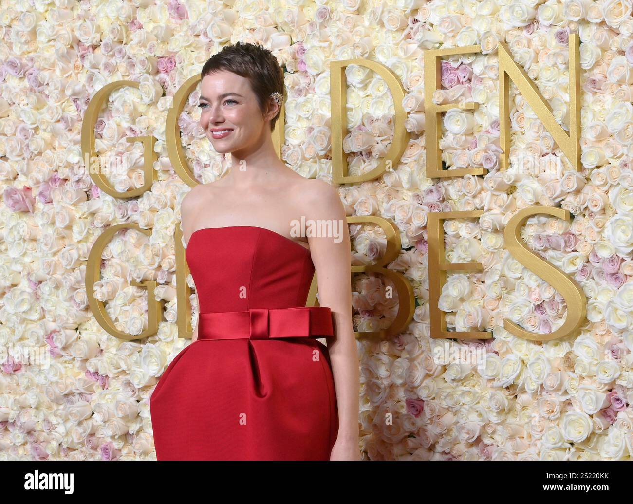 Emma Stone arrives for the 82nd annual Golden Globe Awards ceremony for ...