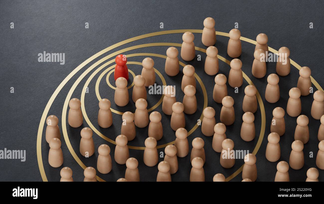 3D illustration of pawns with circles. Concept of influencer marketing ...