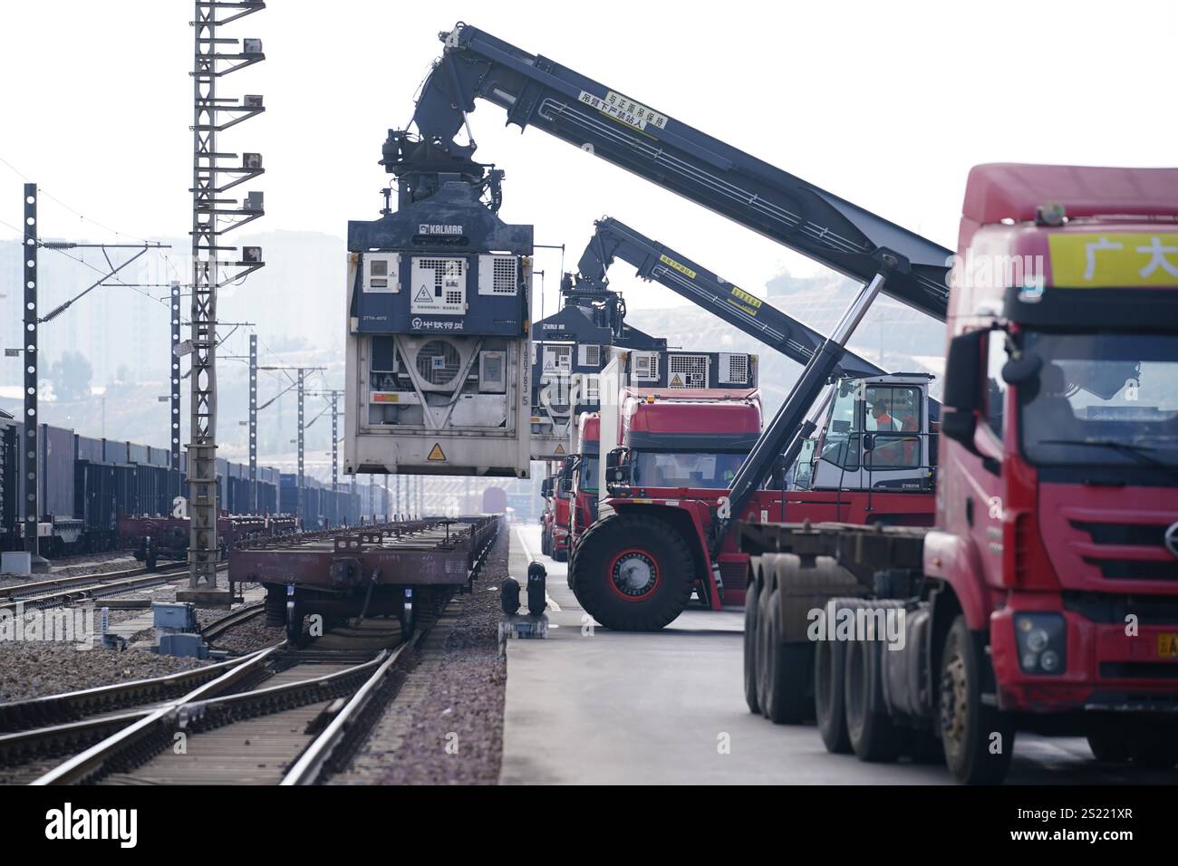 **CHINESE MAINLAND, HONG KONG, MACAU AND TAIWAN OUT** A freight train ...
