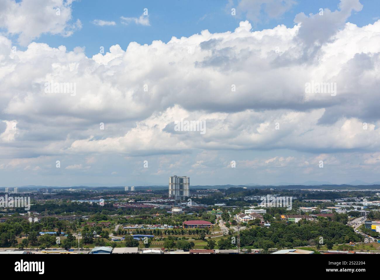 Aerial skyline view of Tebrau landscape, large plots of land with ...