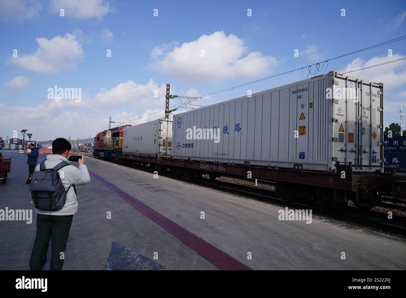 **CHINESE MAINLAND, HONG KONG, MACAU AND TAIWAN OUT** A freight train ...