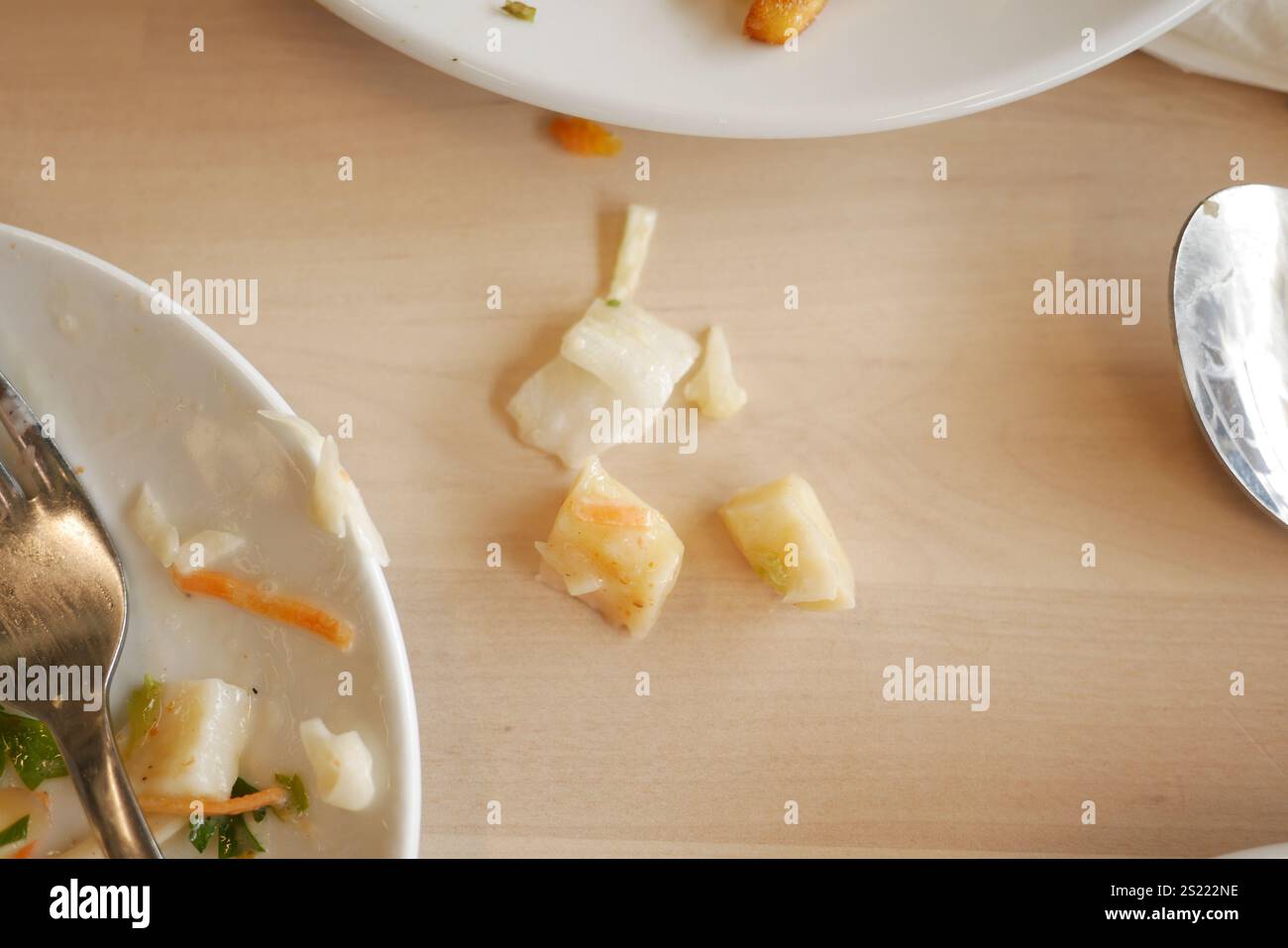 foods spilled over the breakfast table Stock Photo - Alamy