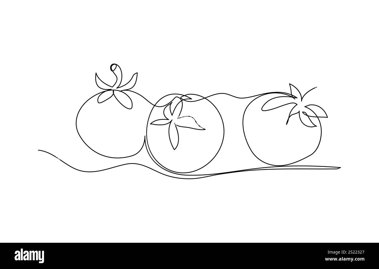 Continuous one line tomato for grocery store printing on posters and ...