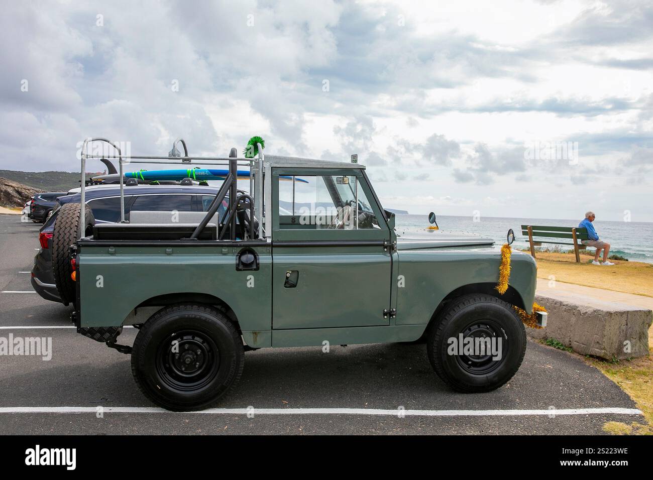 1966 model Land Rover series 2 with christmas tinsel on the vehicle ...