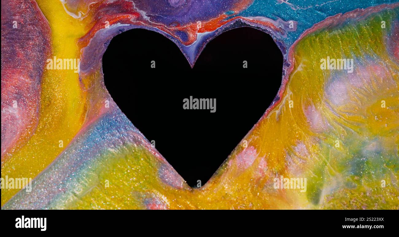 Heart shape. Affection paint. Defocused yellow blue multicolor black ...