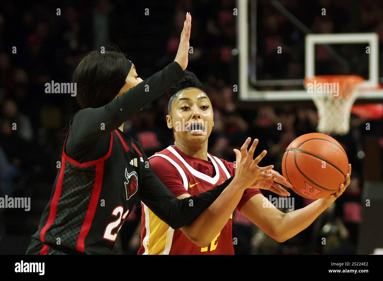 Southern California guard JuJu Watkins, right, is defended by Rutgers ...