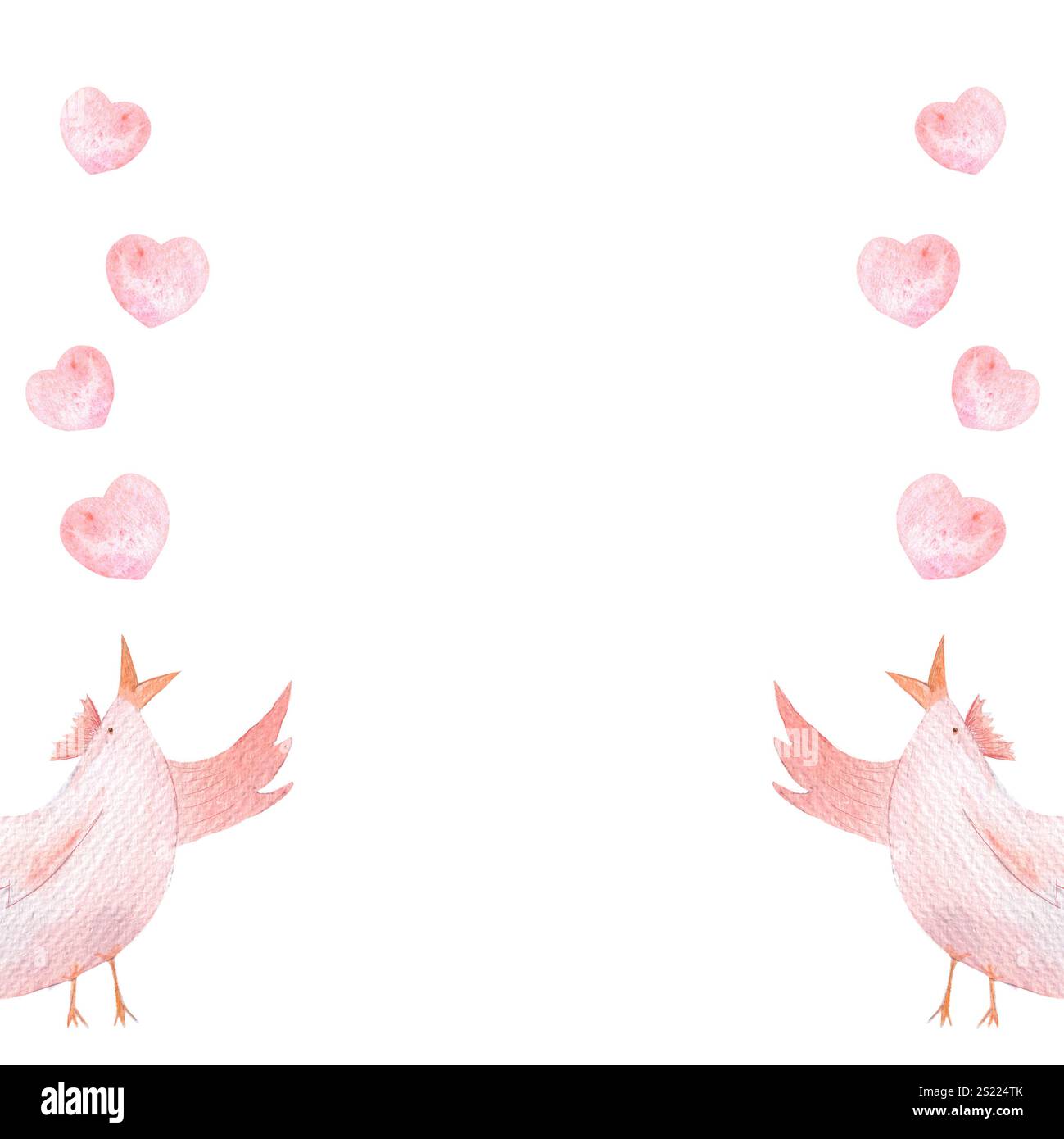 Cute bird singing love song hand painted watercolor frame isolated on ...