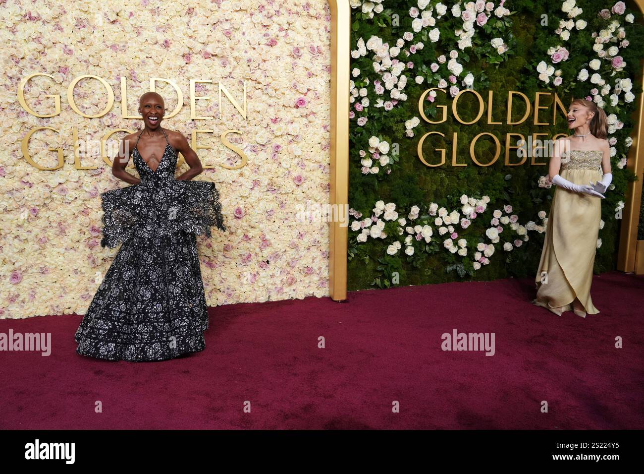 Cynthia Erivo, left, and Ariana Grande arrive at the 82nd Golden Globes ...