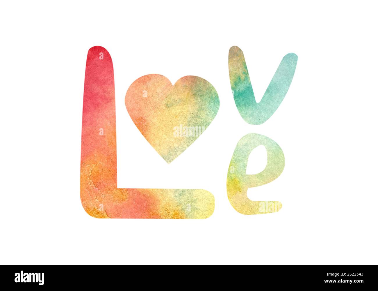 Word love with heart hand written with watercolor isolated on white ...