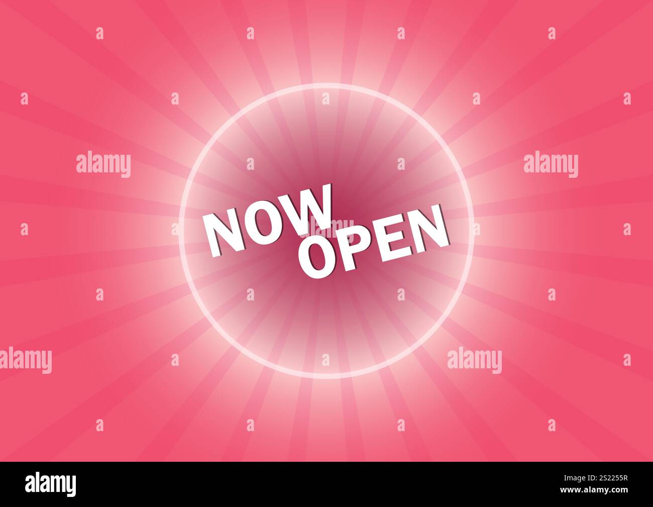 Vector now open sign on pink sunburst background. Design template ...