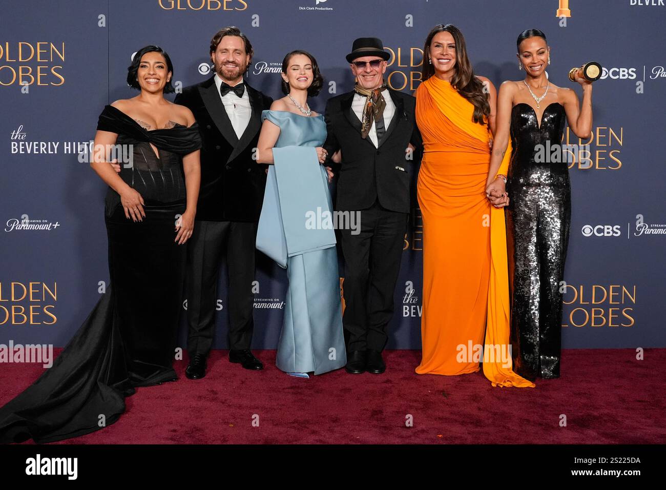 Adriana Paz, from left, Edgar Ramirez, Selena Gomez, Jacques Audiard, Karla Sofia Gascon, and ...