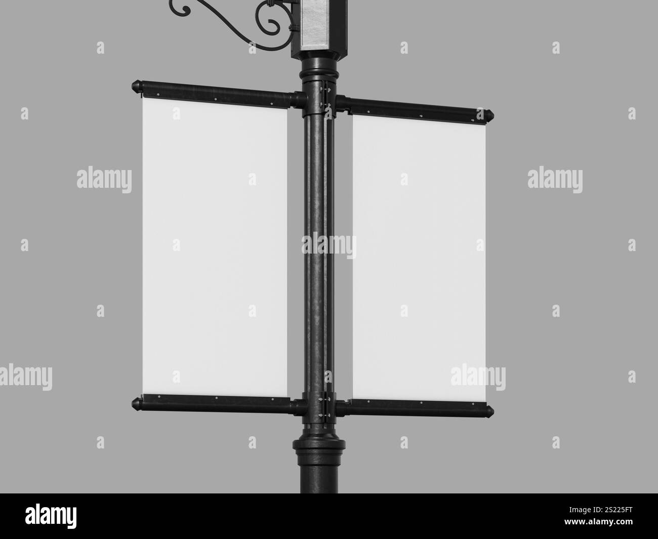 Two Banners in Realistic Pole Mockup on Gray Background Stock Photo - Alamy