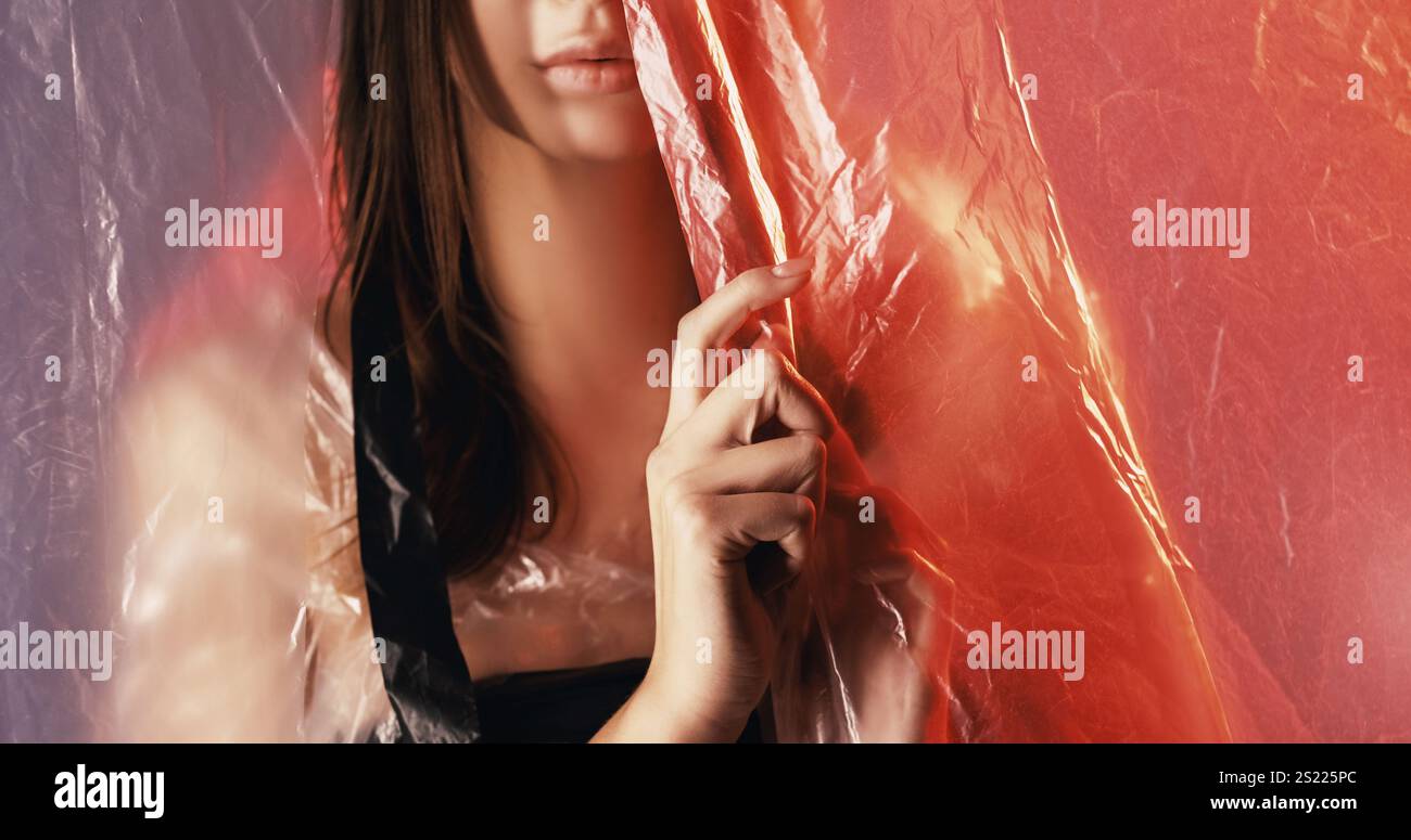 Woman protection. Female insecurity. Cropped art portrait of scared ...