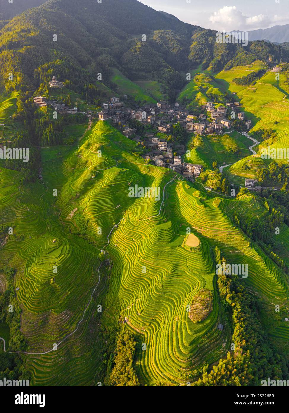 The beautiful and ancient terraced rice fields of Longshen, China shot ...