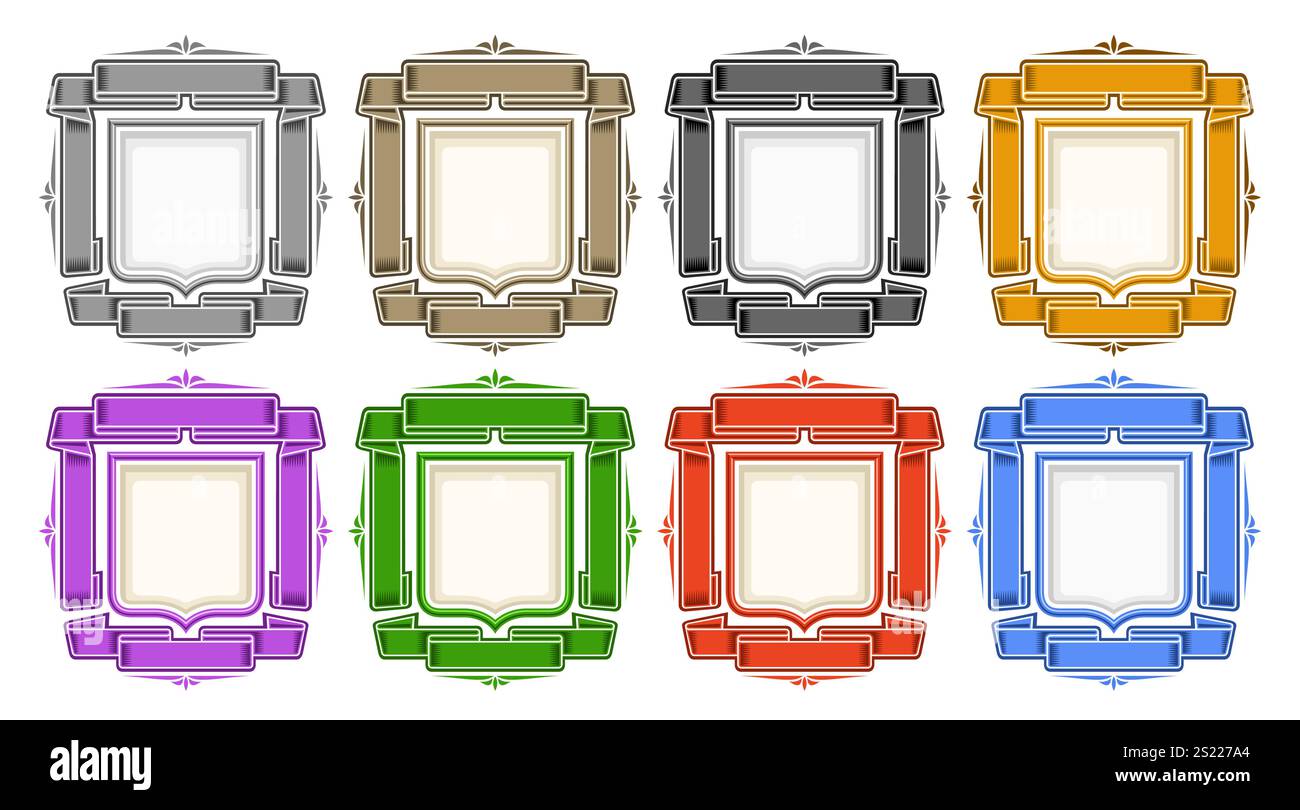 Vector Medieval Shield Set, collection of 8 isolated illustration ...