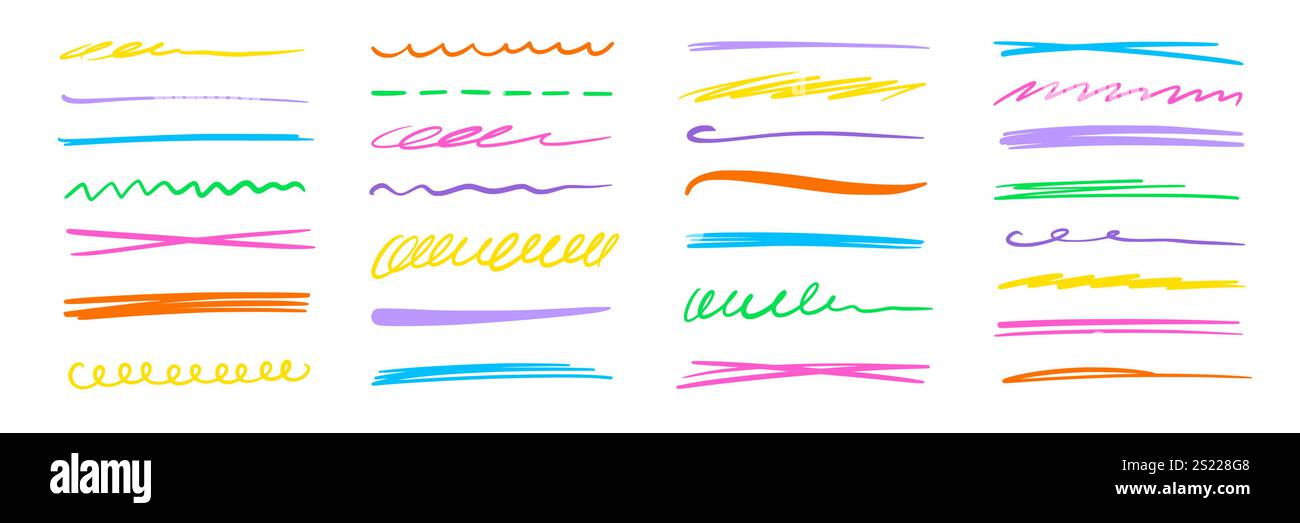 Line pen brush marker color stroke underline vector set. Hand drawn ...