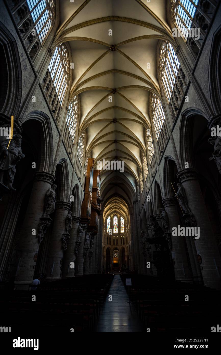Majestic Interior of the Cathedral of St. Michael and St. Gudula - Brussels, Belgium Stock Photo ...