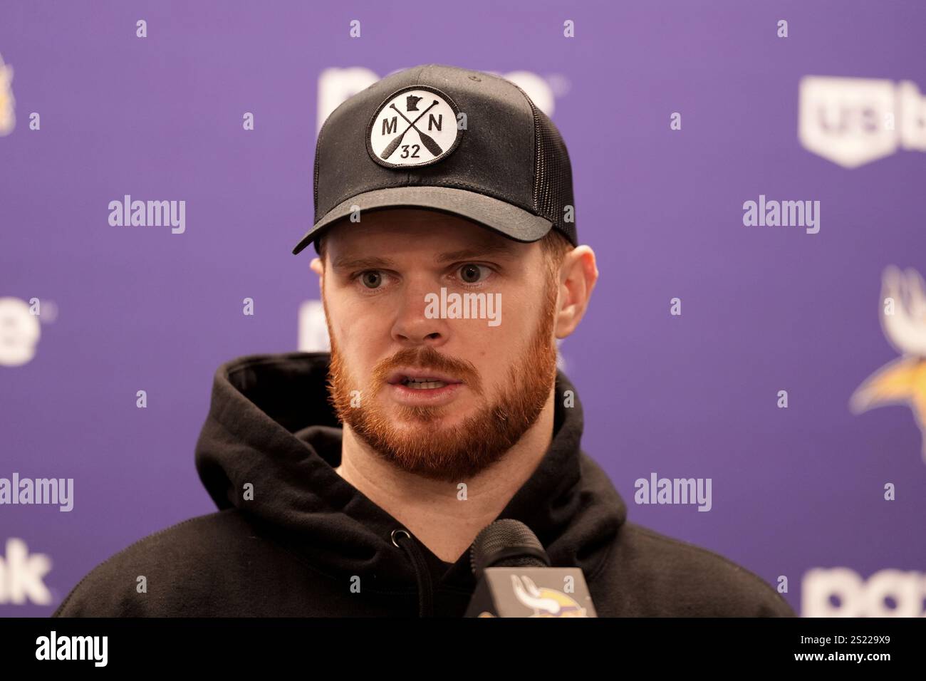 Minnesota Vikings quarterback Sam Darnold talks to the media following ...