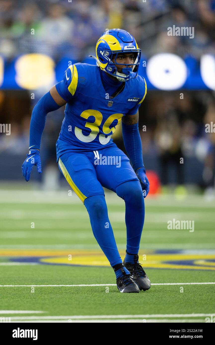 Los Angeles Rams safety Jaylen McCollough (39) takes his stance during ...