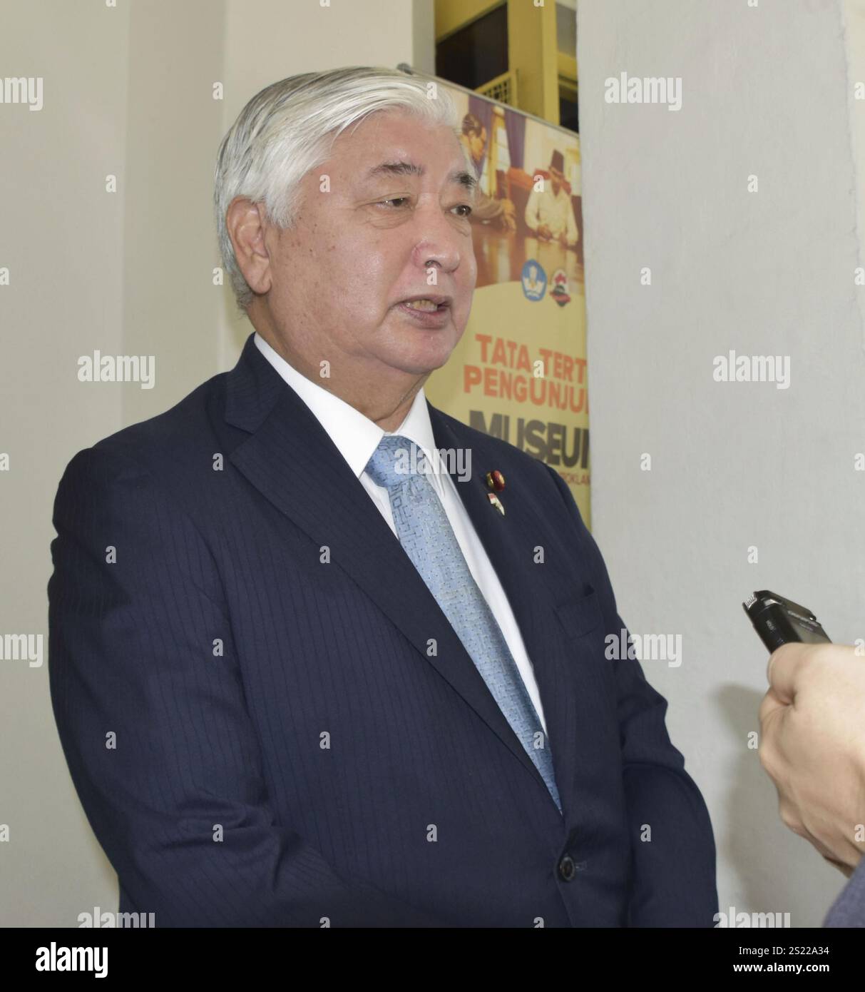 Japanese Defense Minister Gen Nakatani meets the press in Jakarta on Jan. 6, 2025, after North ...