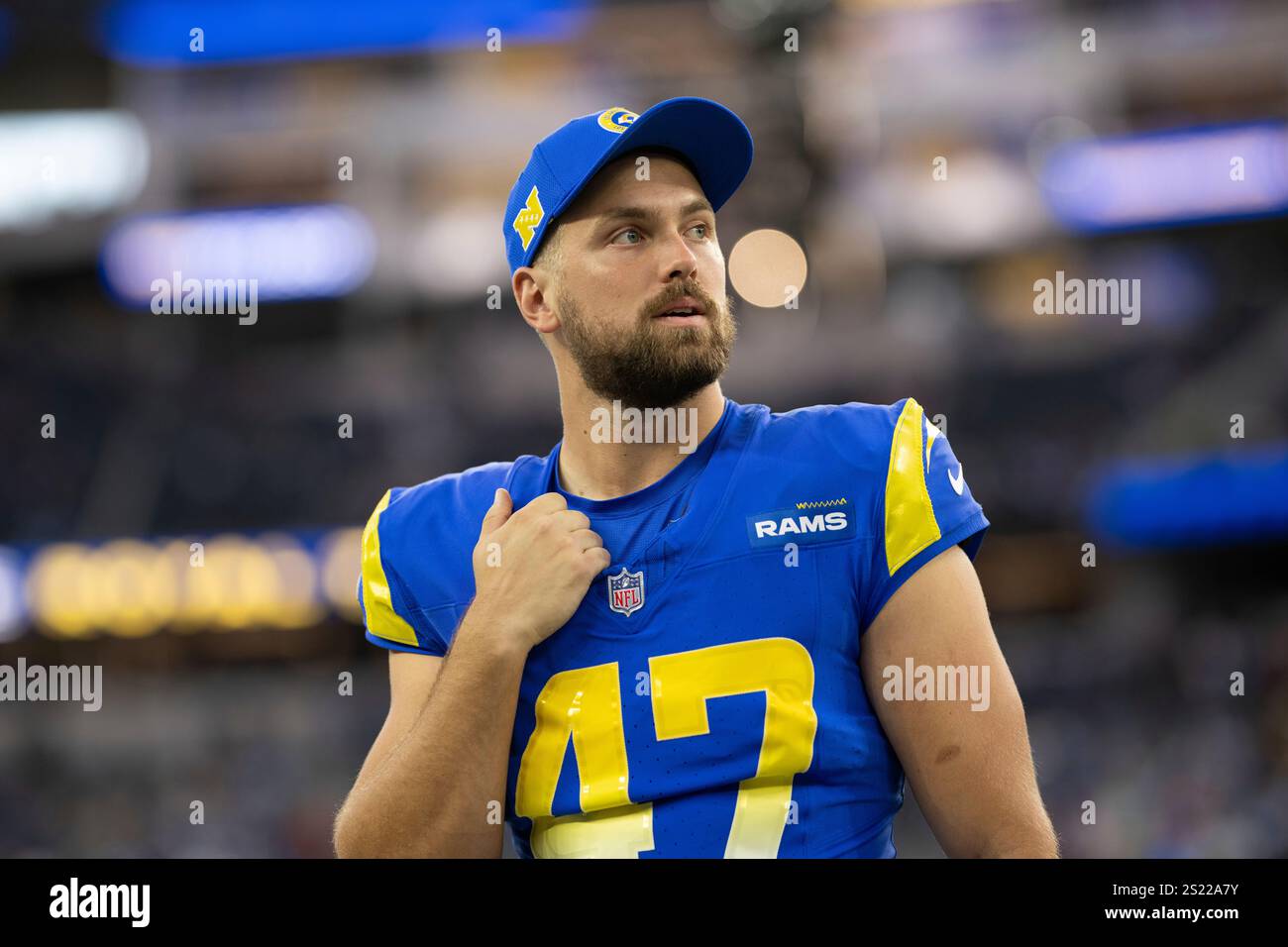 Los Angeles Rams long snapper Alex Ward (47) walks back to the locker ...
