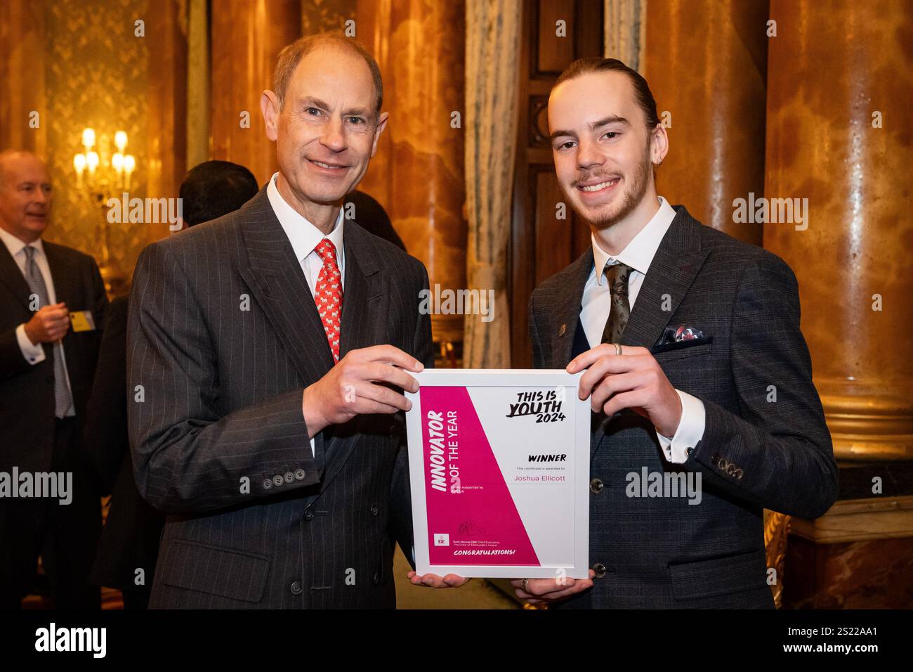 The Duke of Edinburgh with Joshua Ellicott, Innovator of the Year award ...