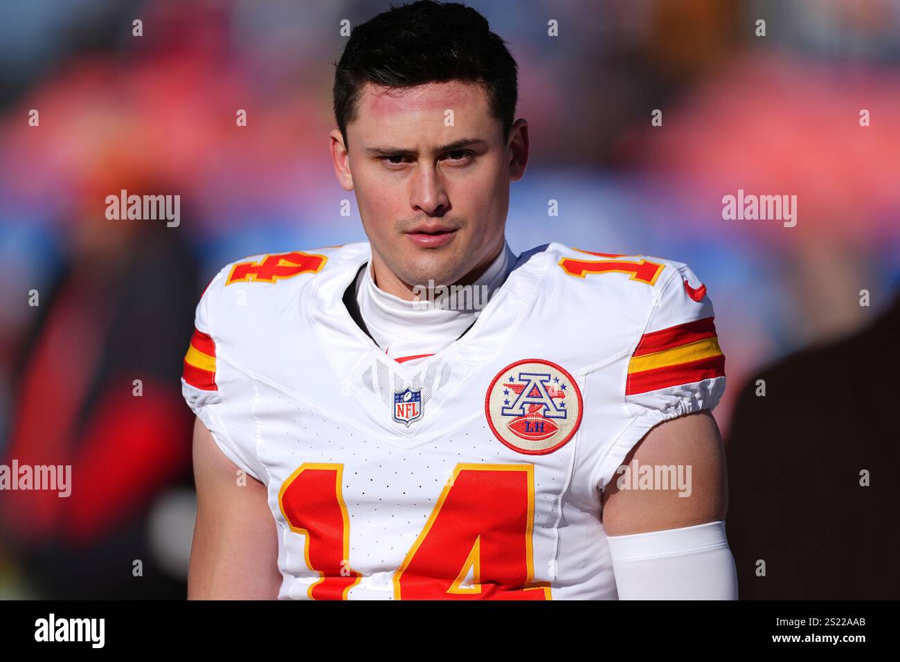 Kansas City Chiefs punter Matt Araiza (14) before an NFL football game ...