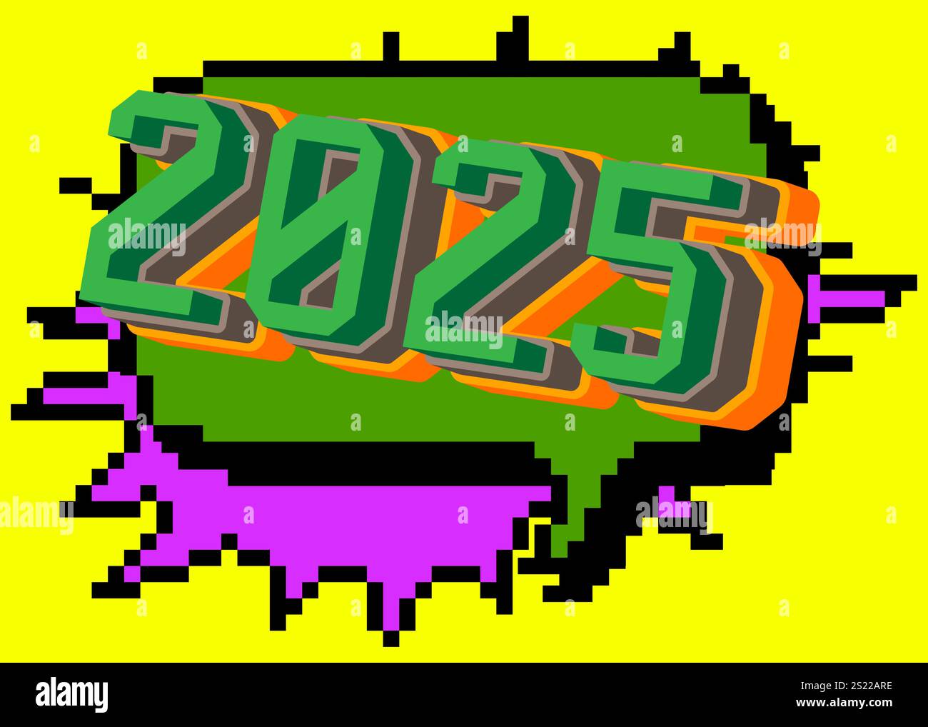 Number 2025 pixelated word with geometric graphic background. Vector ...