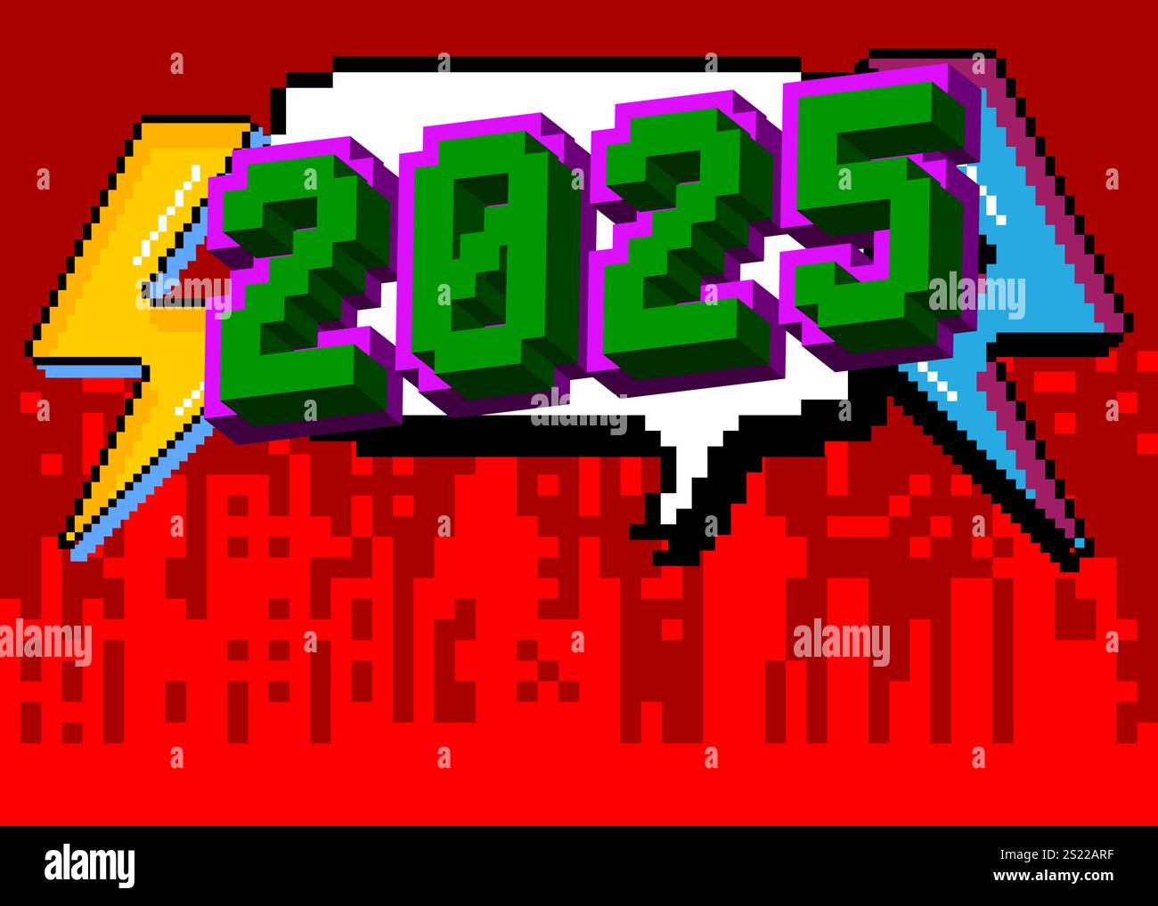 Number 2025 pixelated word with geometric graphic background. Vector ...