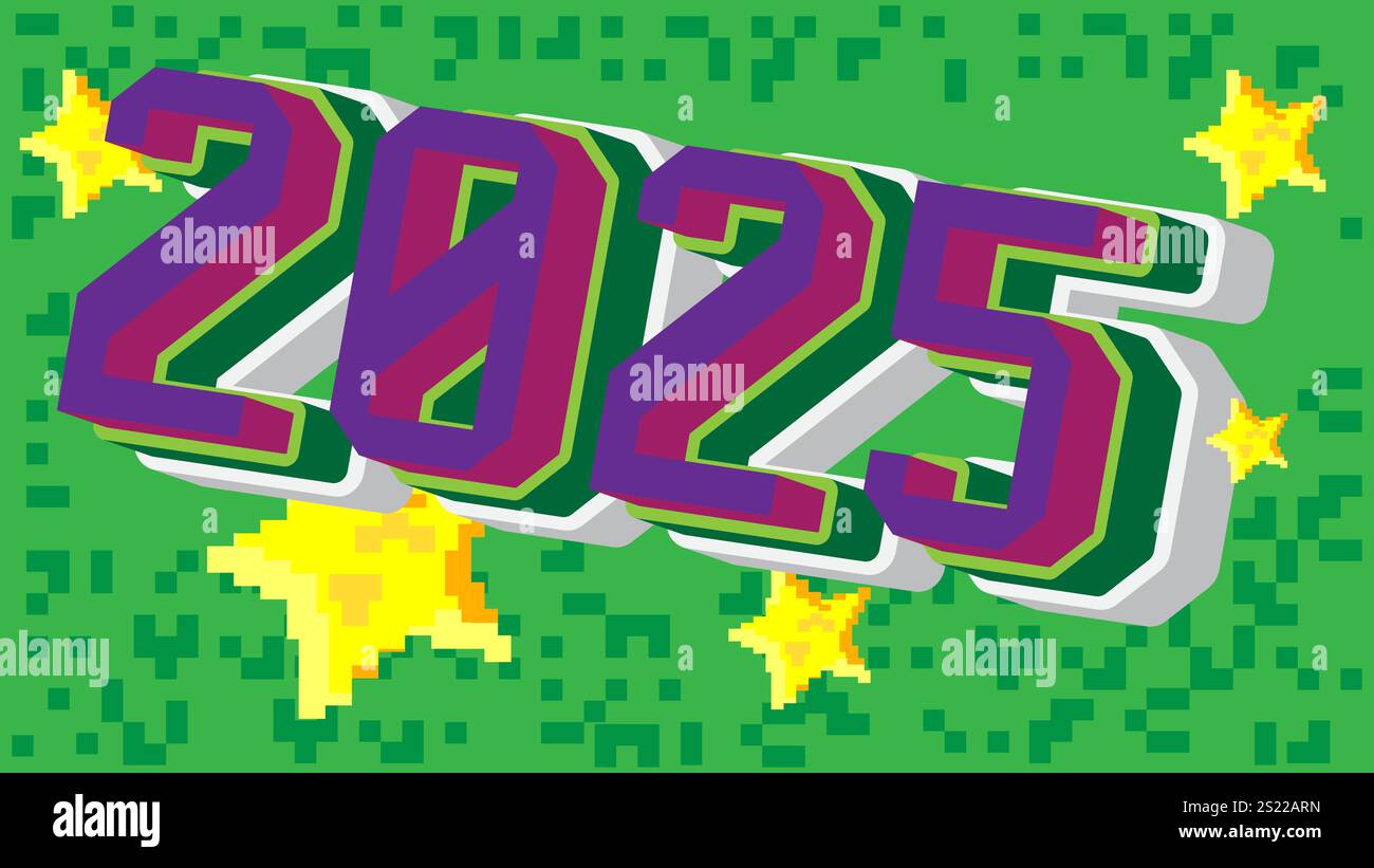 Number 2025 pixelated word with geometric graphic background. Vector ...