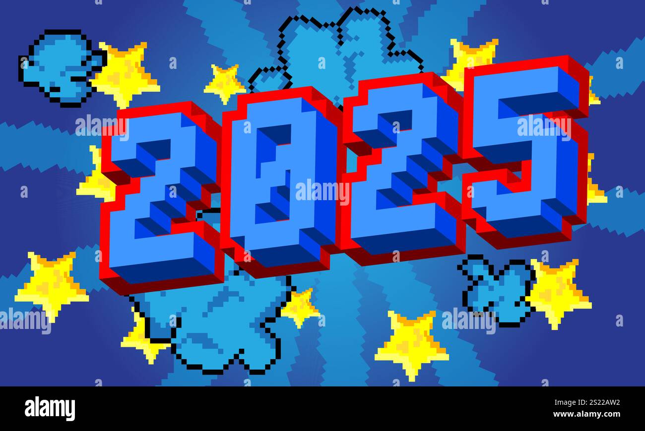 Number 2025 pixelated word with geometric graphic background. Vector ...