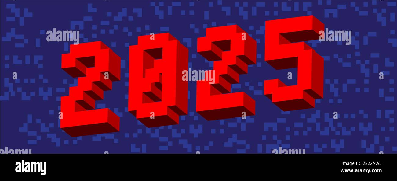 Number 2025 pixelated word with geometric graphic background. Vector ...