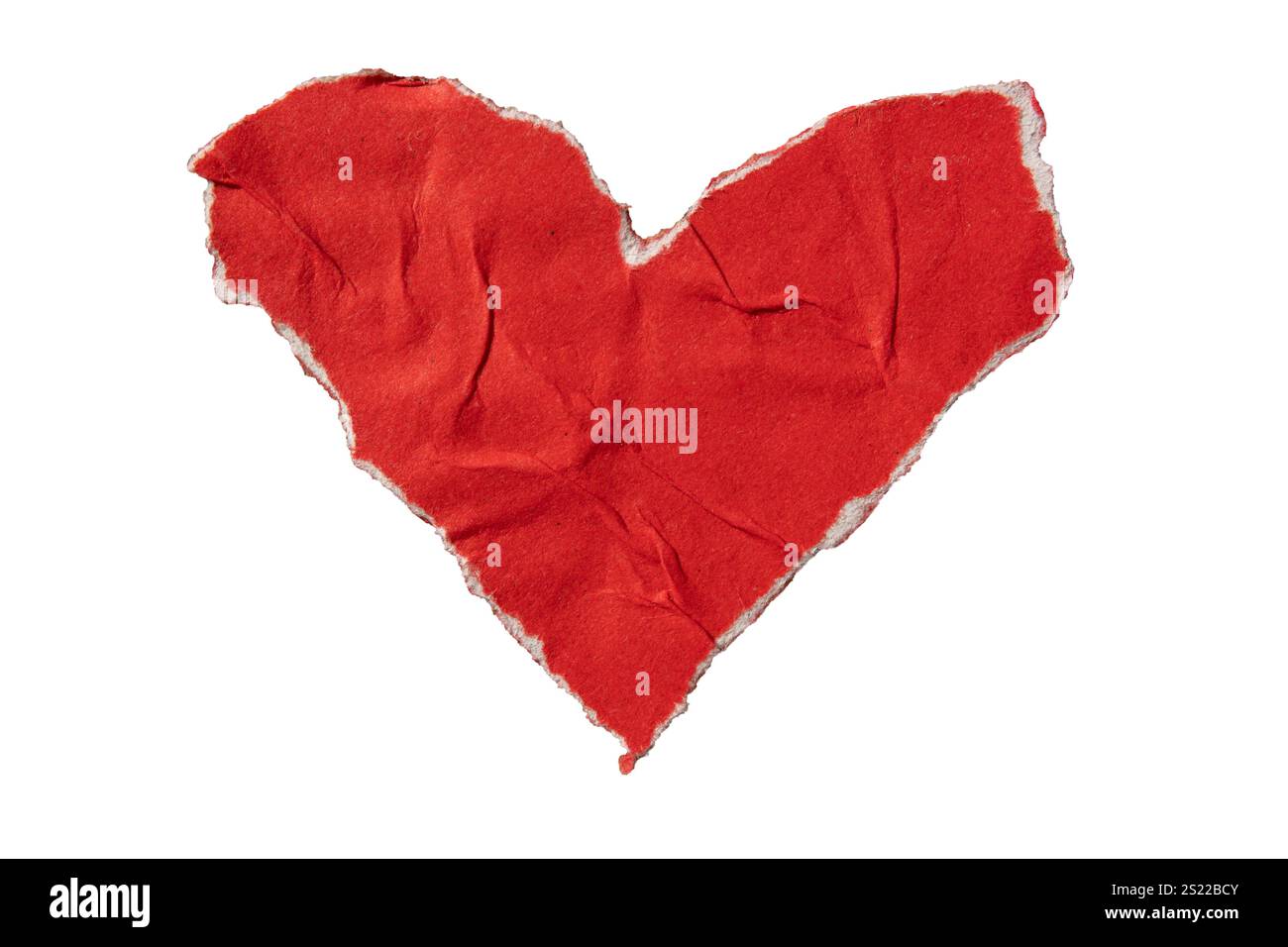 Torn crumpled red heart shaped paper on white background with clipping ...