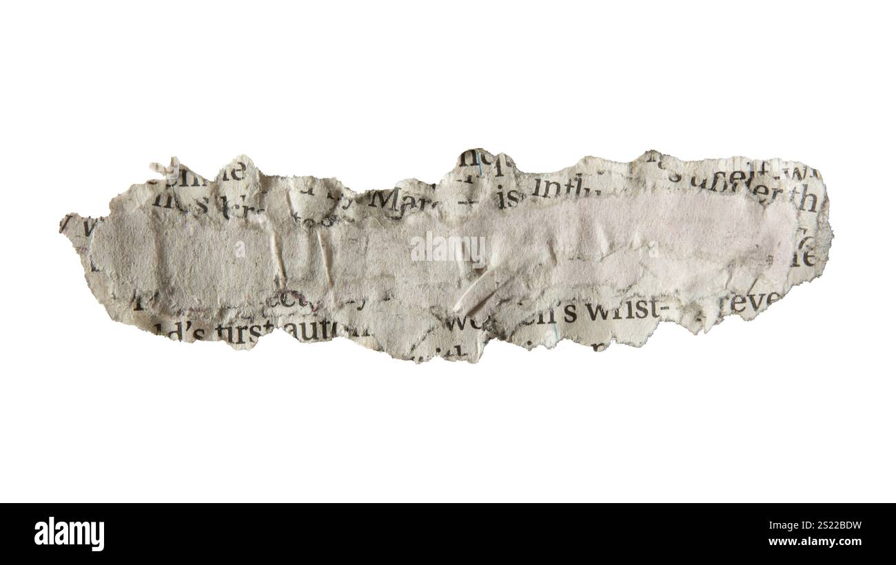 Torn gray newspaper paper textbox on white background with clipping ...