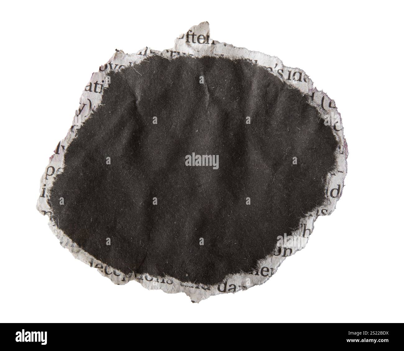 Torn circular black newspaper paper on white background with clipping ...