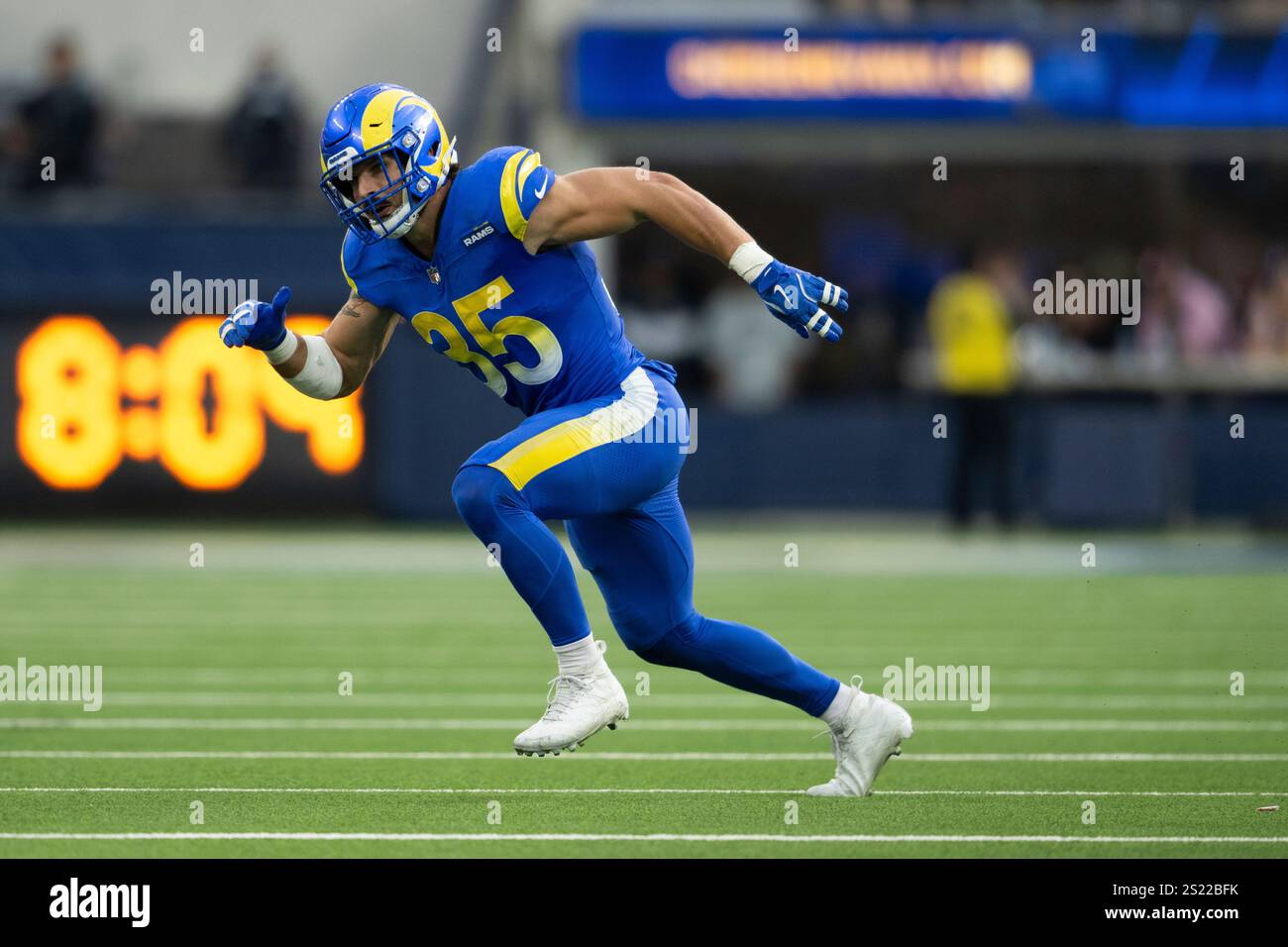 Los Angeles Rams linebacker Jacob Hummel (35) runs during an NFL ...