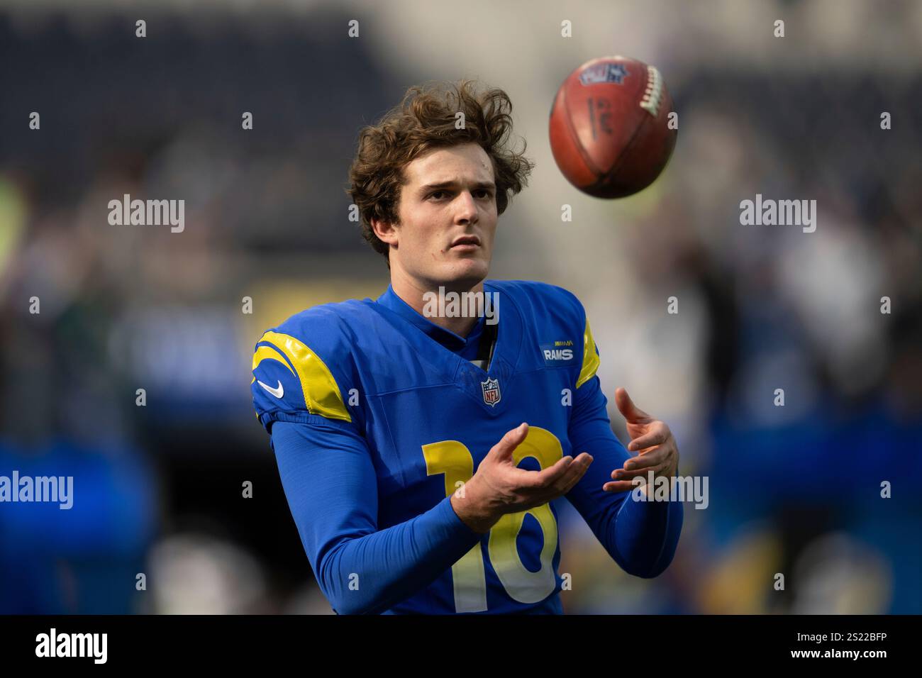 Los Angeles Rams place kicker Joshua Karty (16) warms up before an NFL ...