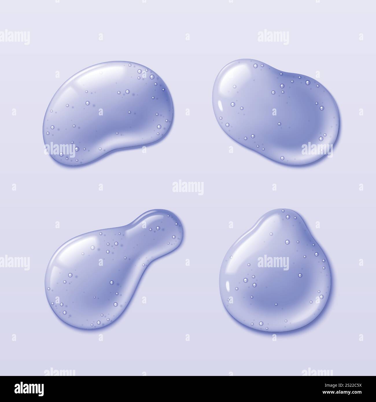 Glossy transparent jelly drops of irregular shapes in pastel purple ...
