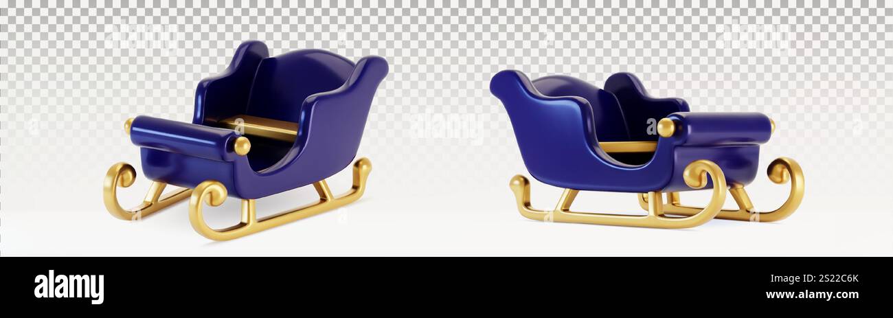 Sleigh 3d model with deep blue seat and golden ornate runners. Luxury ...