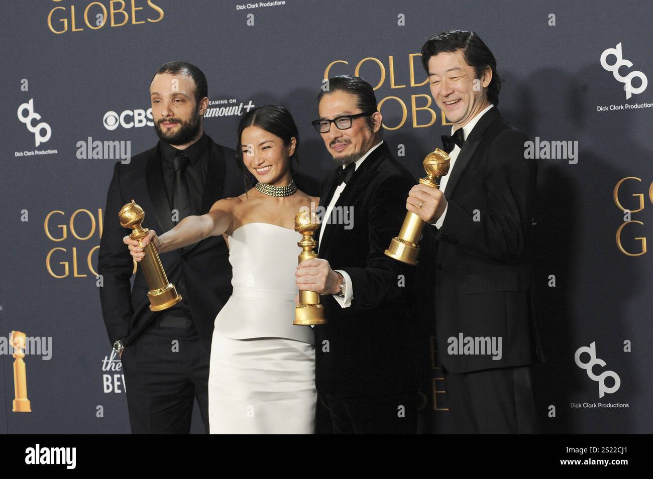 Ca. 05th Jan, 2025. Cosmo Jarvis, Anna Sawai, Hiroyuki Sanada, Tadanobu Asano in the press room ...