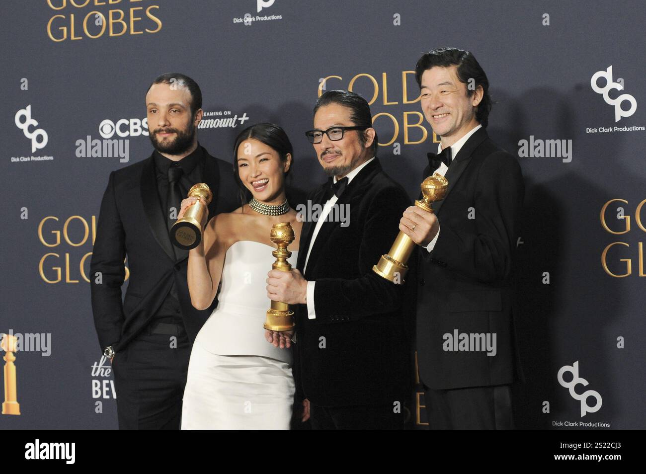 Ca. 05th Jan, 2025. Cosmo Jarvis, Anna Sawai, Hiroyuki Sanada, Tadanobu Asano in the press room ...