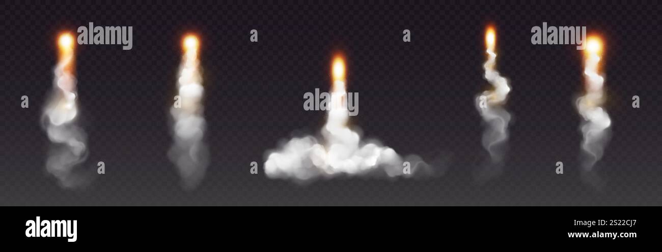 Rocket launch smoke effects with bright flame trails - dynamic white ...