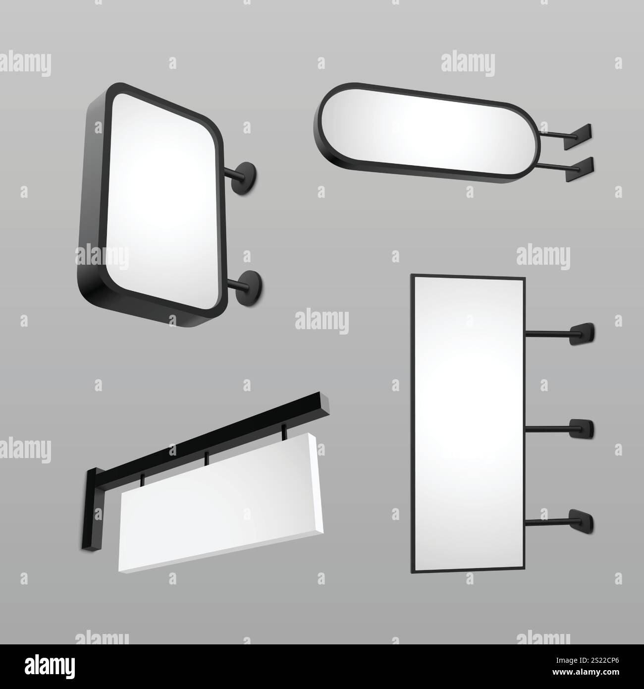 Wall mounted signage mockup set with modern blank displays ...