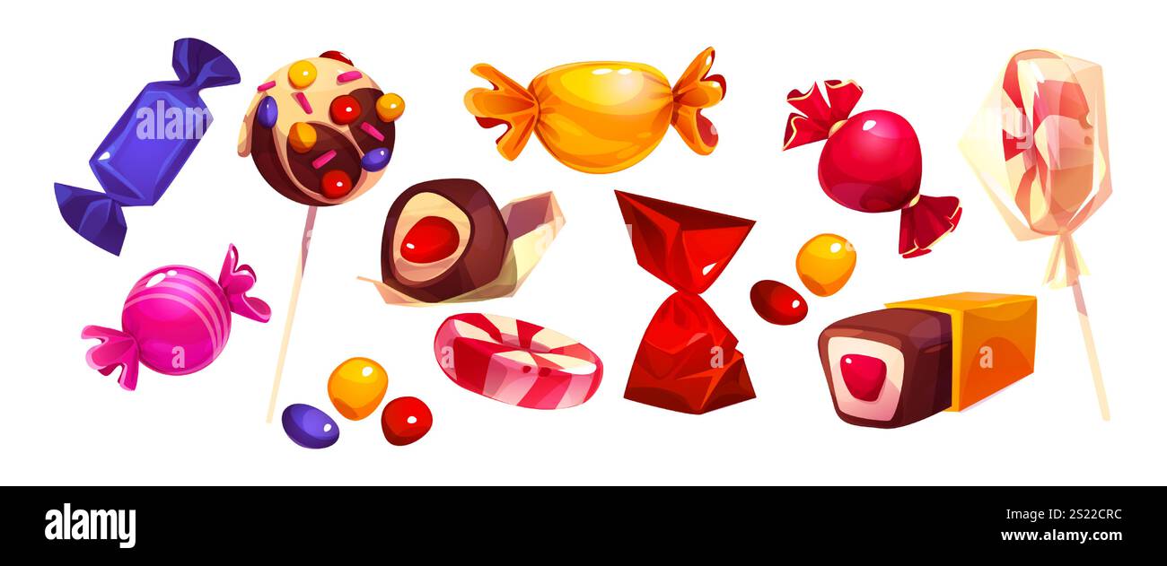 Lollipop sweets with glossy wrappers set - decorated chocolate candies ...