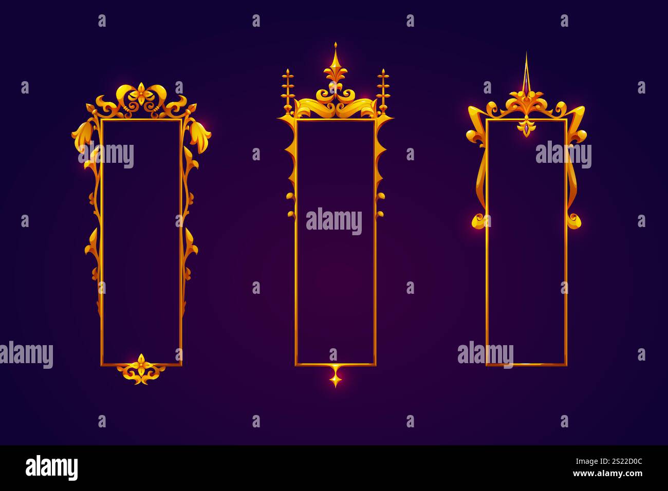 Medieval vertical game frames collection - golden ornamental borders ...